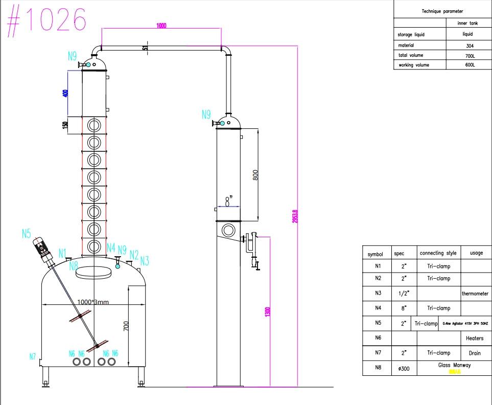 600Lt / 150 Gallons Non-Jacketed 8 inch 8 Plates Copper Reflux Still ...